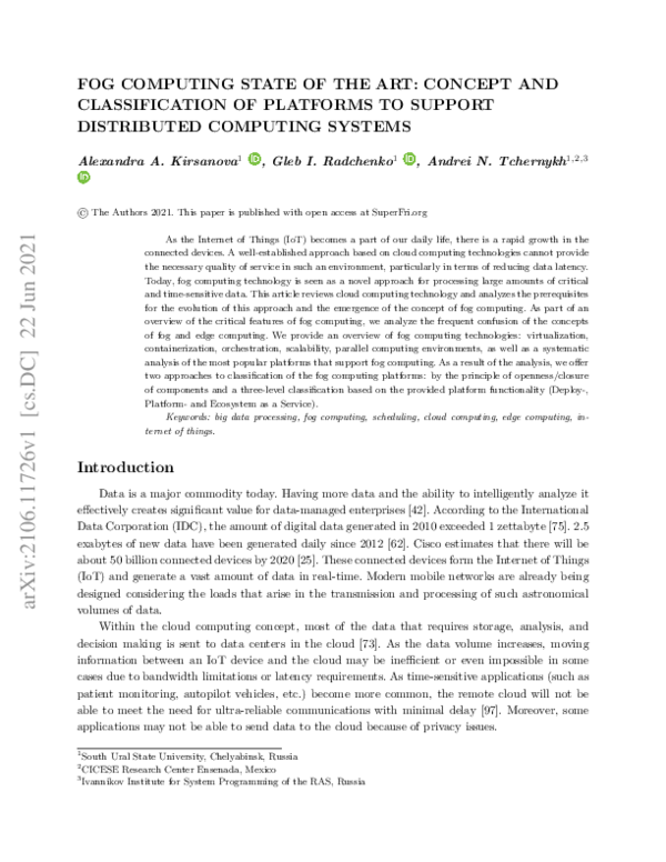 (PDF) Fog computing state of the art: concept and classification of platforms to support ...