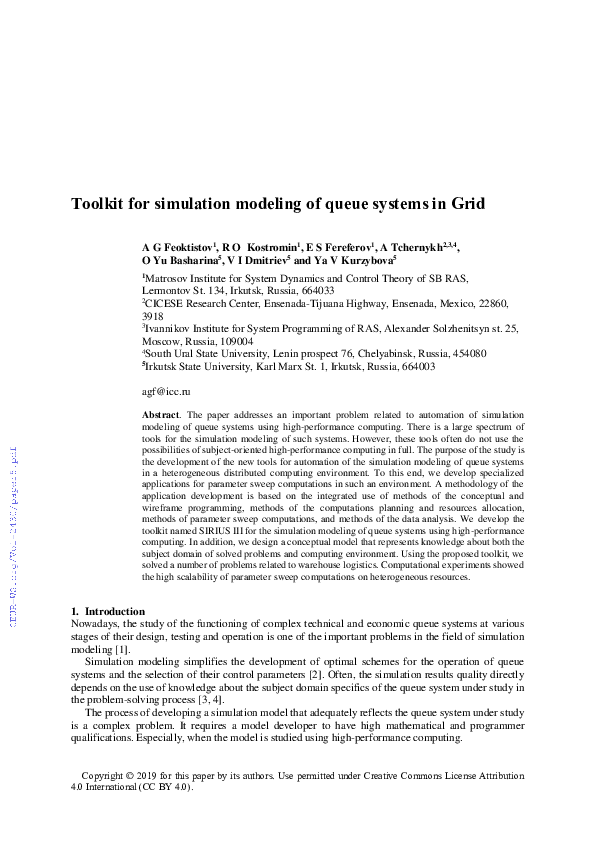 Pdf Toolkit For Simulation Modeling Of Queue Systems In Grid
