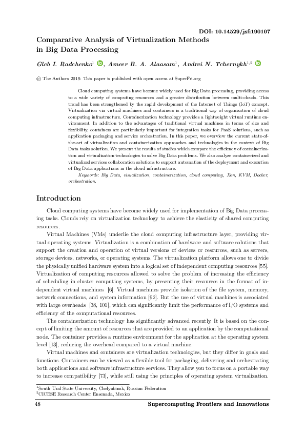 (PDF) Comparative Analysis of Virtualization Methods in Big Data Processing