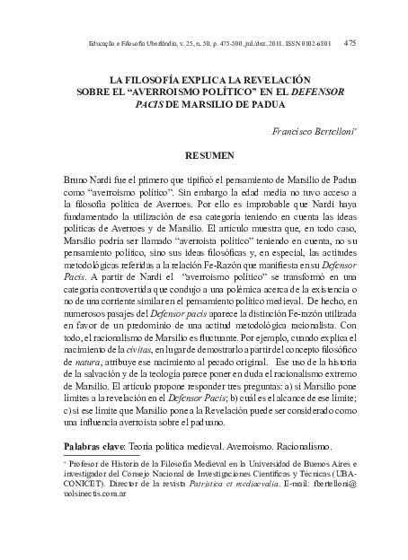 (PDF) La filosofía explica la revelación. Sobre el "averroismo político ...
