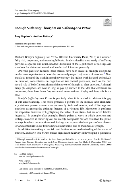 (PDF) Enough Suffering: Thoughts on Suffering and Virtue