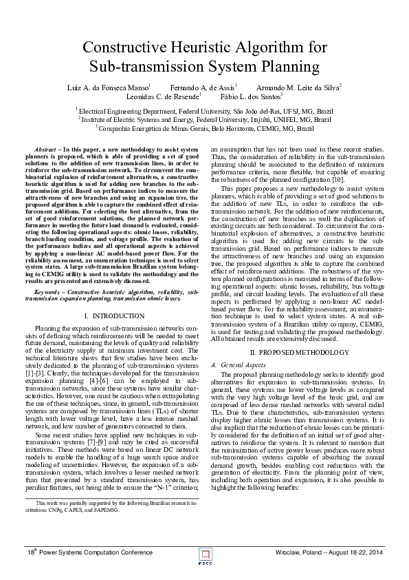 (PDF) Constructive heuristic algorithm for sub-transmission system planning