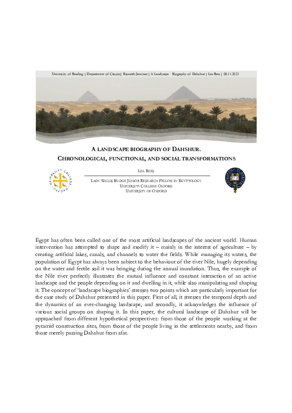 (PDF) A landscape biography of Dahshur. Chronological, functional, and ...