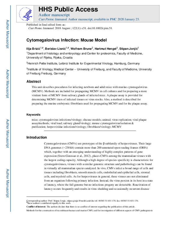 (PDF) Cytomegalovirus Infection: Mouse Model