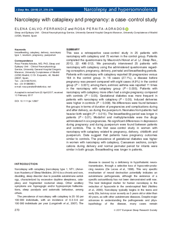 (PDF) Narcolepsy with cataplexy and pregnancy: a case-control study