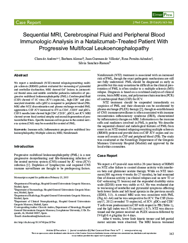 (PDF) Sequential MRI, Cerebrospinal Fluid and Peripheral Blood Immunologic Analysis in a ...