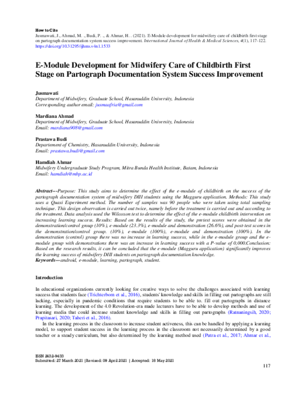 (PDF) E-Module development for midwifery care of childbirth first stage ...