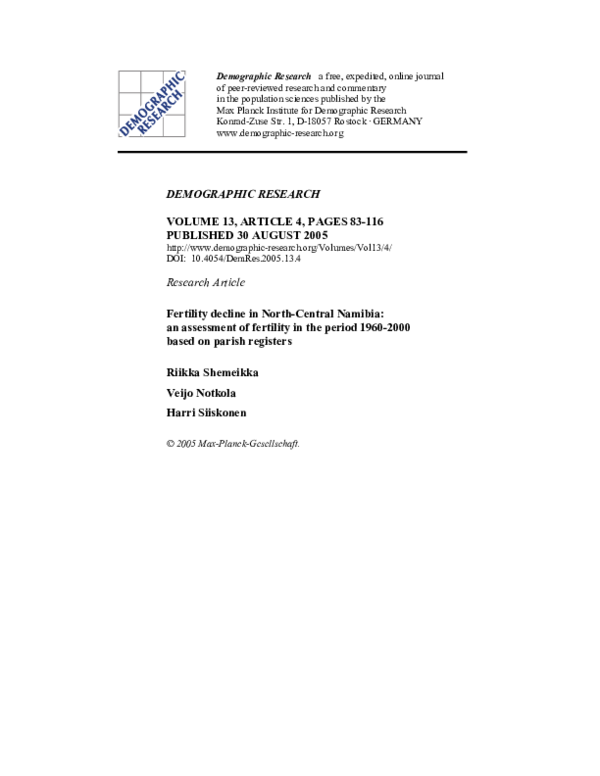 (PDF) Fertility decline in North-Central Namibia: An assessment of ...