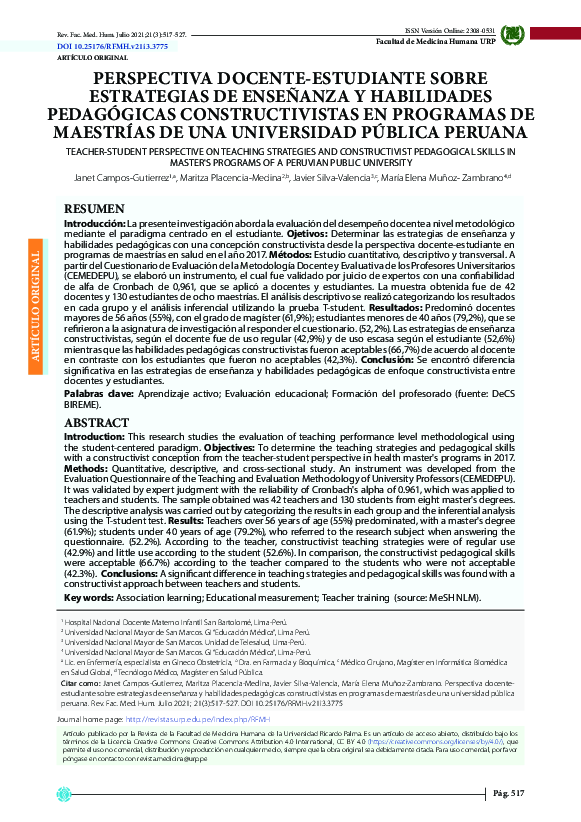 (PDF) Teacher-Student Perspective On Teaching Strategies And Constructivist Pedagogical Skills ...