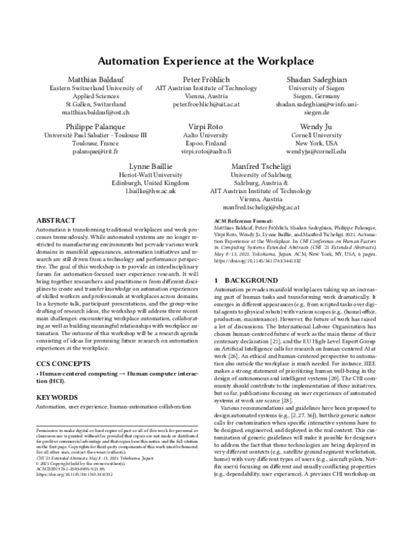(PDF) Automation Experience at the Workplace