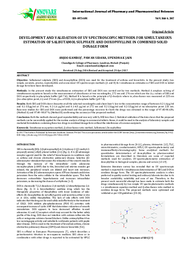 Pdf Development And Validation Of Uv Spectroscopic Method For