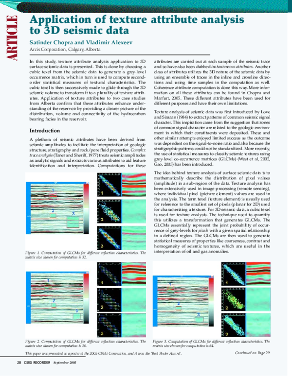 (PDF) Application of texture attribute analysis to 3D seismic data