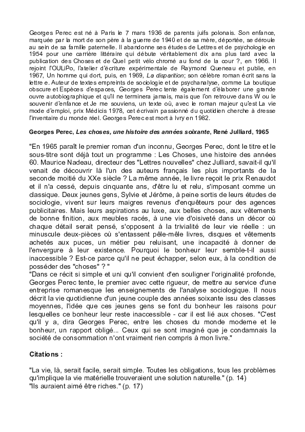 (PDF) Georges Perec, Les Choses