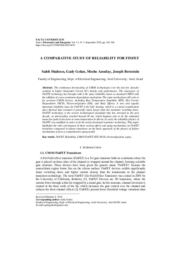 (PDF) A comparative study of reliability for finfet