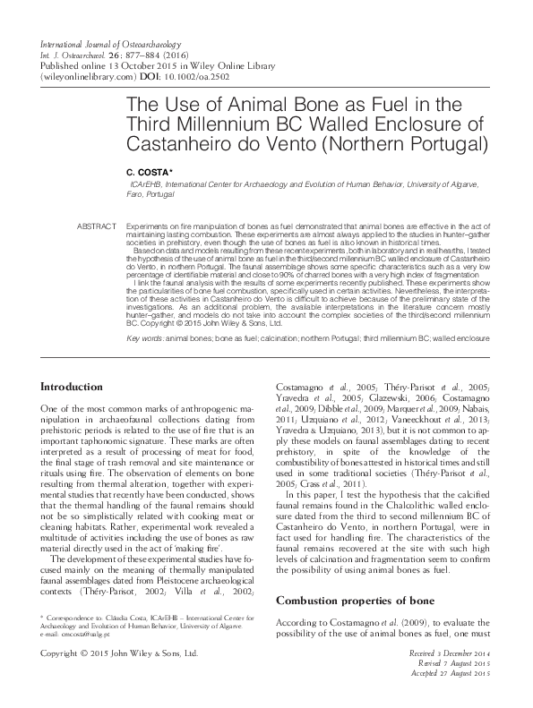 (PDF) The Use of Animal Bone as Fuel in the Third Millennium BC Walled ...