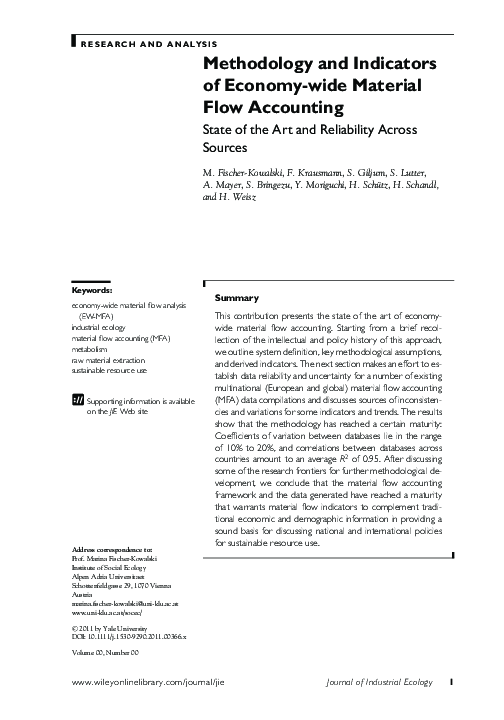 (PDF) Methodology and Indicators of Economy‐wide Material Flow Accounting