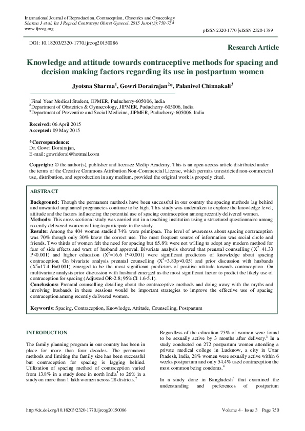 (PDF) Knowledge and attitude towards contraceptive methods for spacing and decision making ...