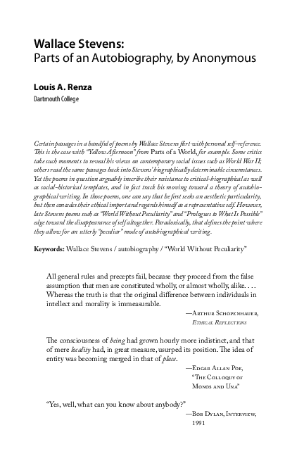(PDF) Wallace Stevens: Parts of an Autobiography, by Anonymous