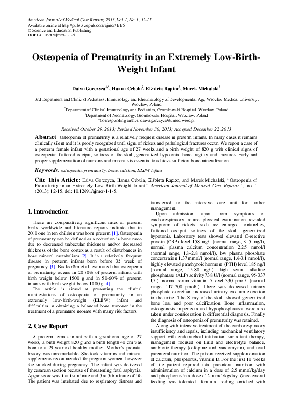 (PDF) The Extremely Low Birth Weight Infant