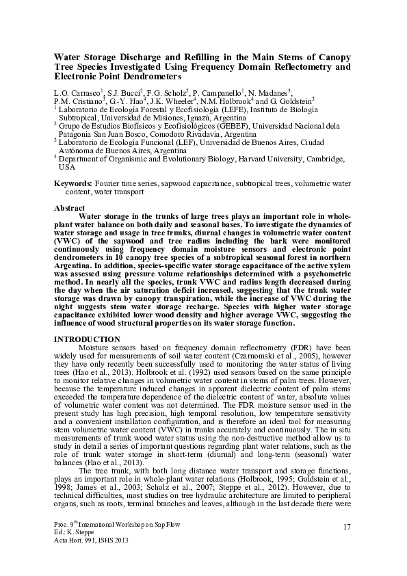 (PDF) Water Storage Discharge and Refilling in the Main Stems of Canopy ...
