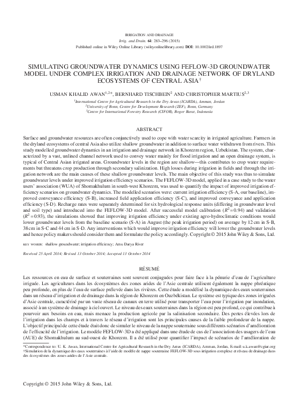 Pdf Simulating Groundwater Dynamics Using Feflow 3d Groundwater Model Under Complex Irrigation