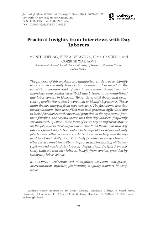 (PDF) Practical Insights from Interviews with Day Laborers | Monit ...