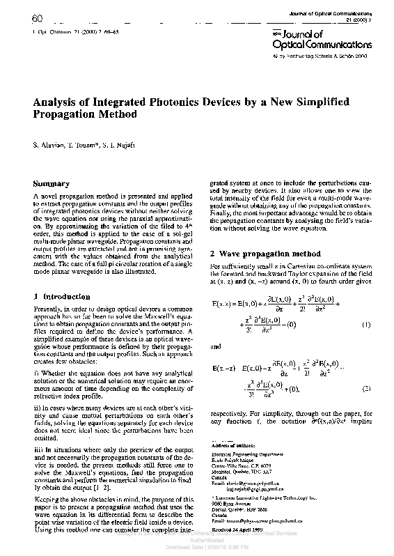 (PDF) Analysis of Integrated Photonics Devices by a New Simplified ...