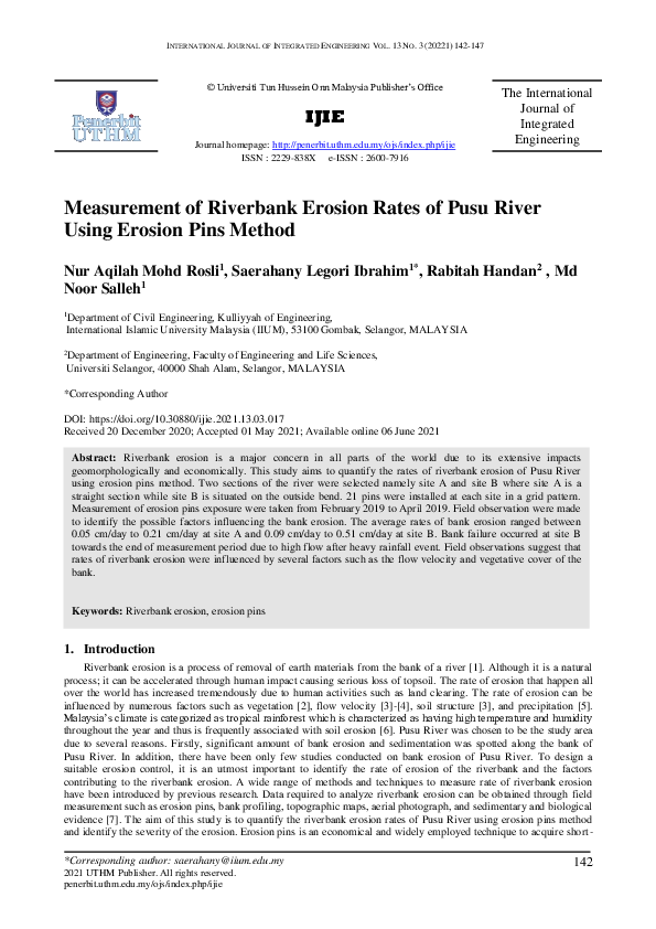 (PDF) Measurement of Riverbank Erosion Rates of Pusu River Using ...