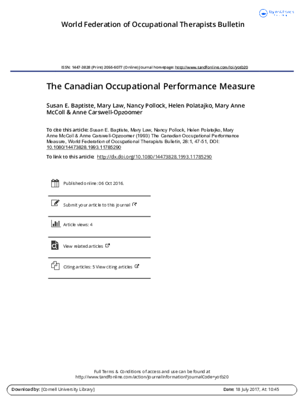 (PDF) Canadian Occupational Performance Measure