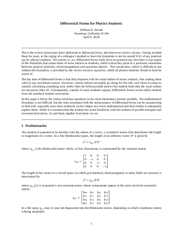 (PDF) Differential Forms for Physics Students