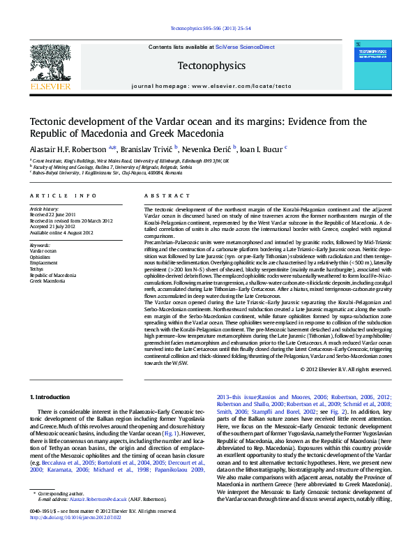 (PDF) Tectonic development of the Vardar ocean and its margins ...