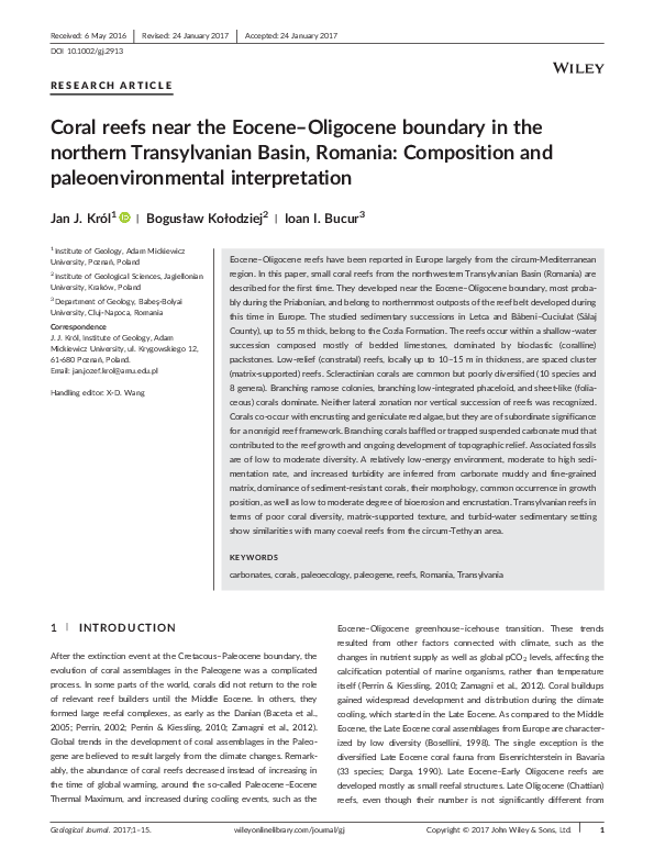 (PDF) Coral reefs near the Eocene–Oligocene boundary in the northern ...