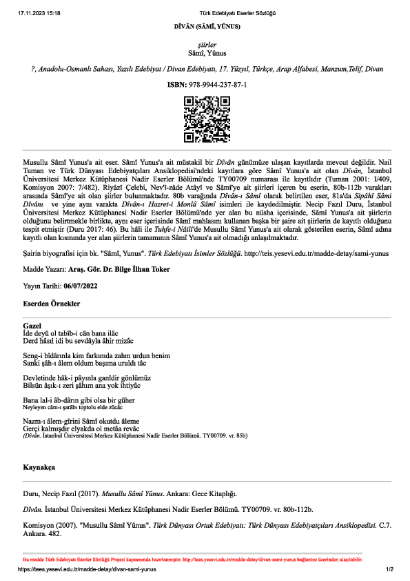 (PDF) Divan-ı Sami Yunus