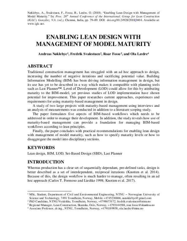 (PDF) Enabling Lean Design With Management of Model Maturity