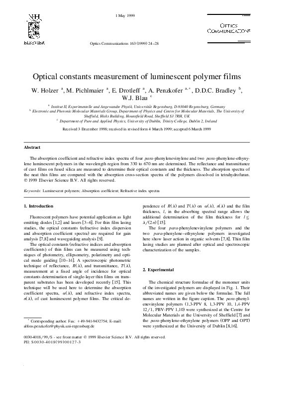 (PDF) Measuring Optical Constants of Luminescent Polymers