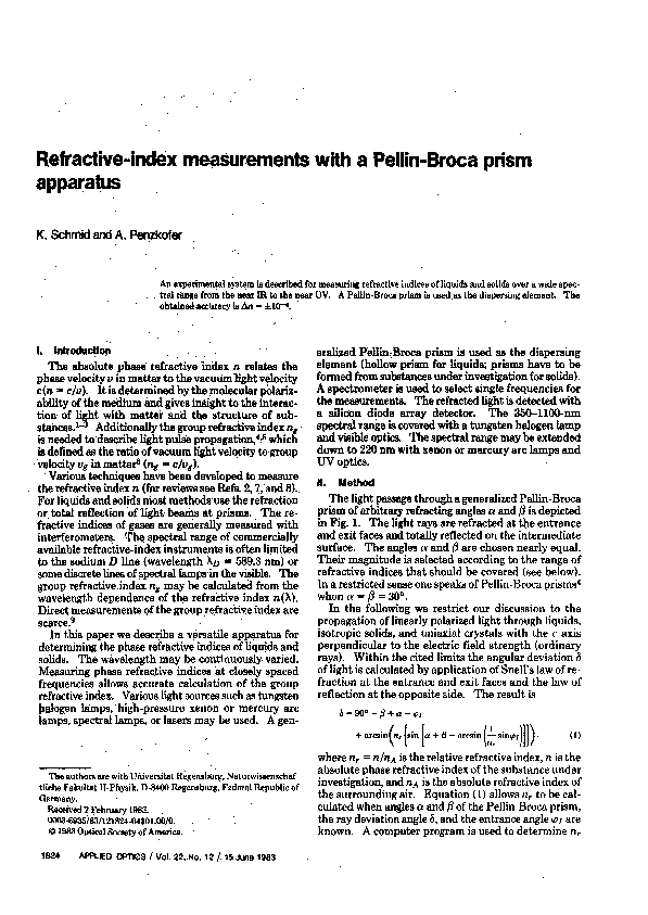 (PDF) Refractive-index measurements with a Pellin-Broca prism apparatus