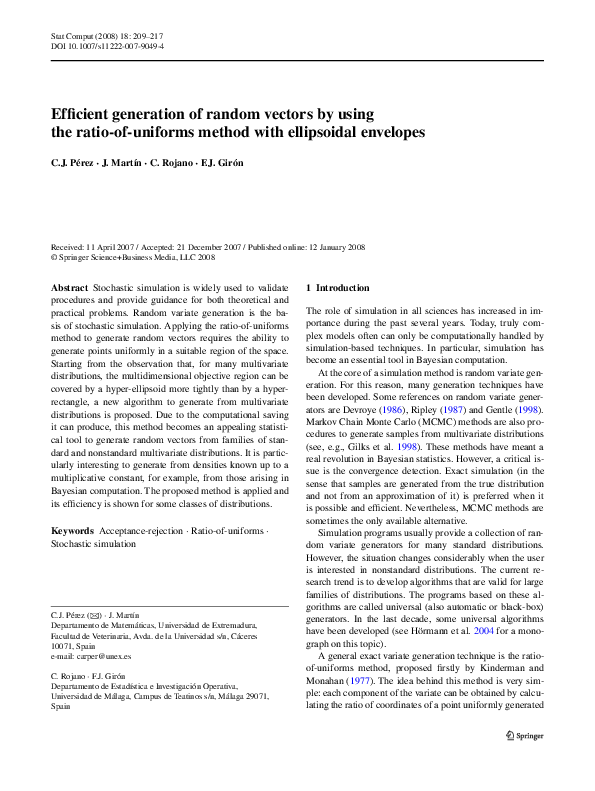 Pdf Efficient Generation Of Random Vectors By Using The Ratio Of Uniforms Method With