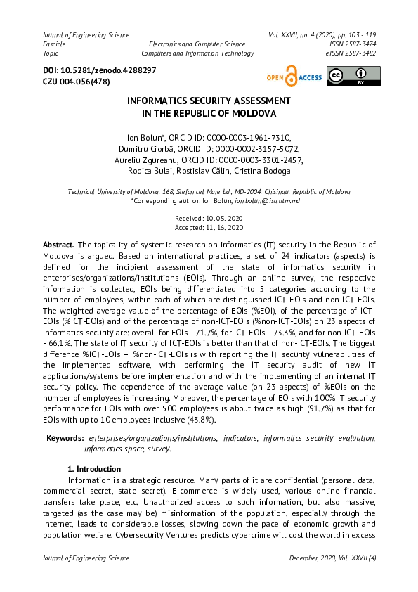 (PDF) Informatics security assessmentin the Republic of Moldova