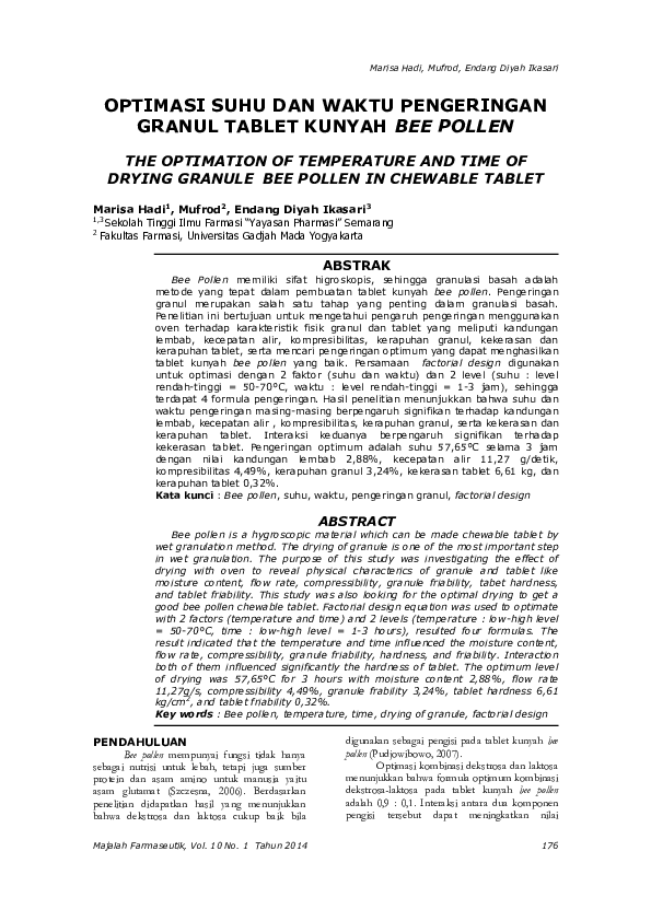 (PDF) Optimasi Suhu Dan Waktu Pengeringan Granul Tablet Kunyah Bee Pollen