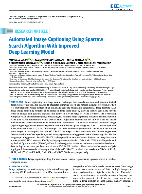 Pdf Automated Image Captioning Using Sparrow Search Algorithm With Improved Deep Learning Model