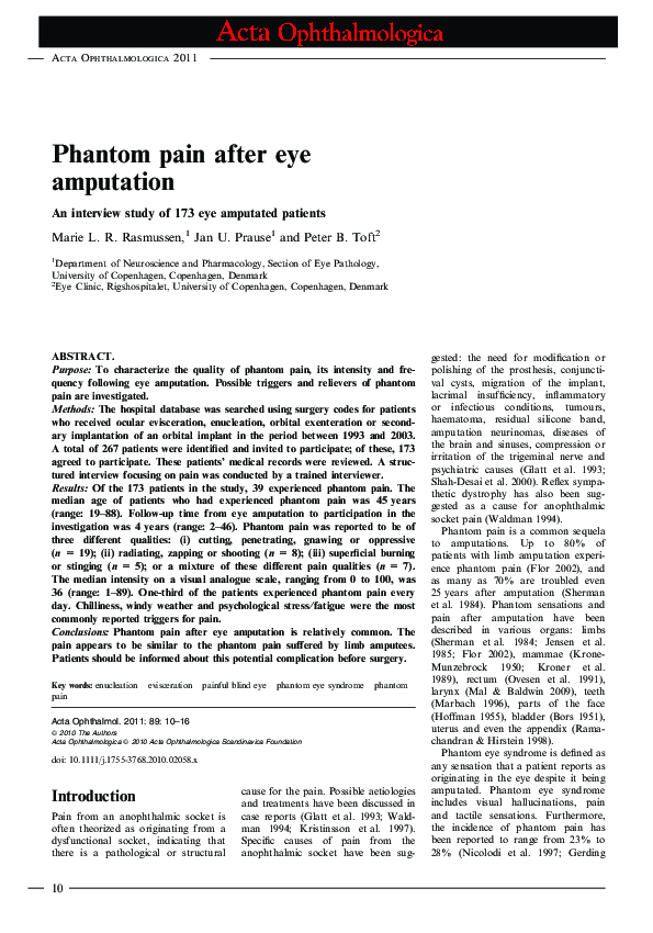 (PDF) Phantom pain after eye amputation