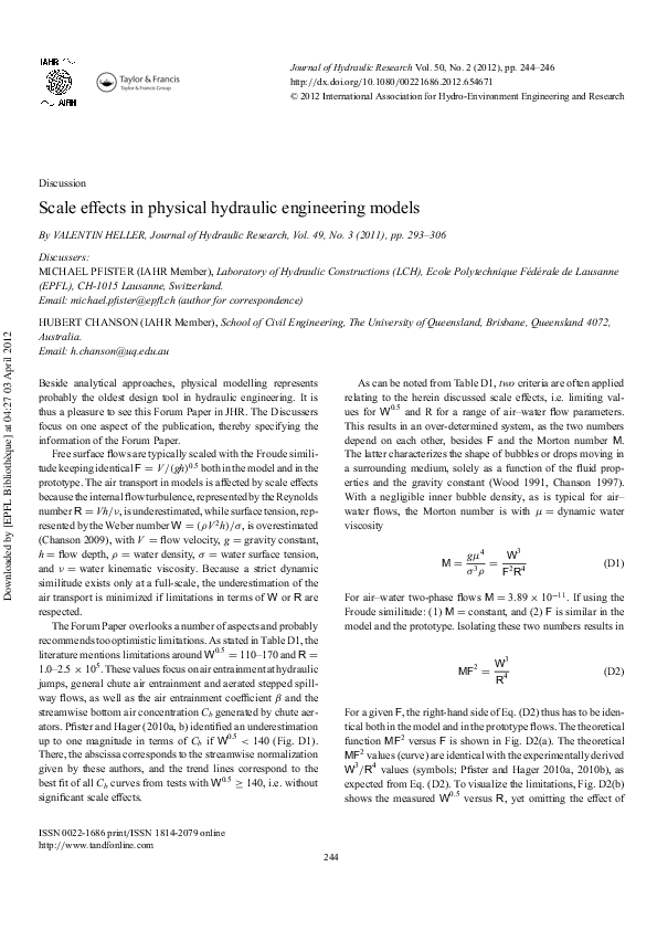 (PDF) Scale effects in physical hydraulic engineering models