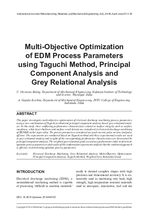 Pdf Multi Objective Optimization Of Edm Process Parameters Using