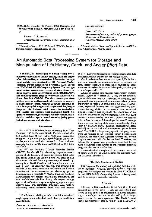 (PDF) An Automatic Data Processing System for Storage and Manipulation of Life History, Catch ...