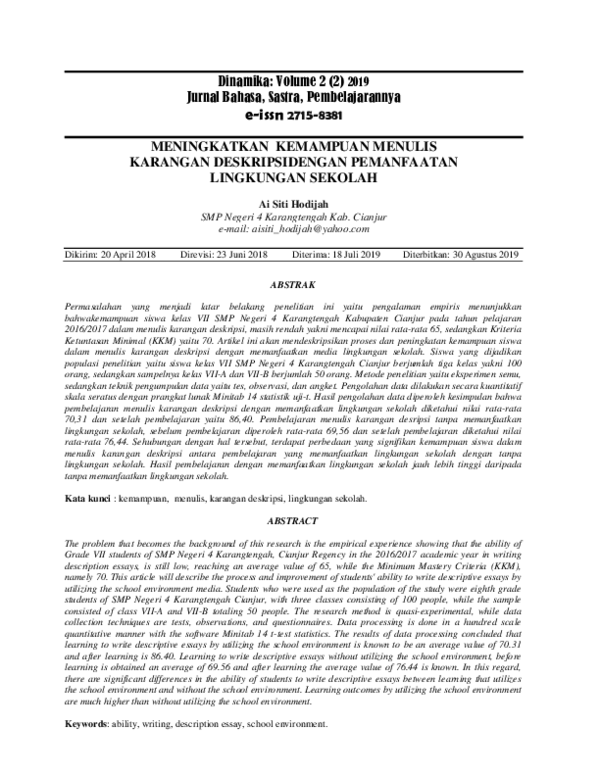 (PDF) Meningkatkan Kemampuan Menulis Karangan Deskripsi dengan ...