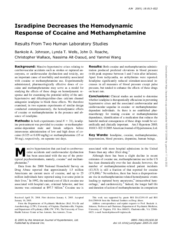 (PDF) Isradipine Decreases the Hemodynamic Response of Cocaine and ...