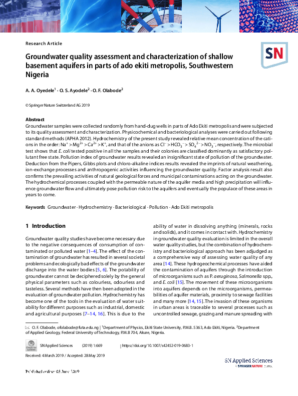 (PDF) Groundwater quality assessment and characterization of shallow basement aquifers in parts ...