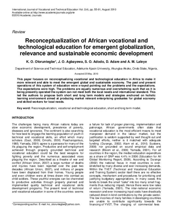 (PDF) Reconceptualization of African vocational and technological ...