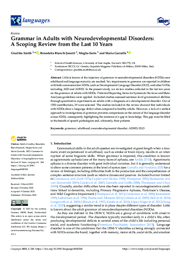 (PDF) Grammar in Adults with Neurodevelopmental Disorders: A Scoping ...