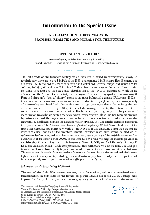 (PDF) Introduction to the Special Issue: Globalization Thirty Years on: Promises, Realities and ...